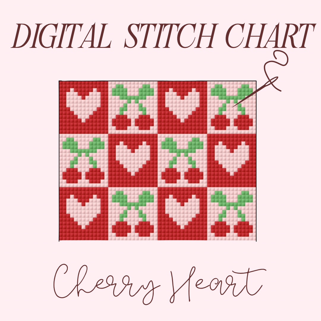 Heart Cherries Pattern Needlepoint PDF Stitch Chart, Cross Stitch Coqu ...